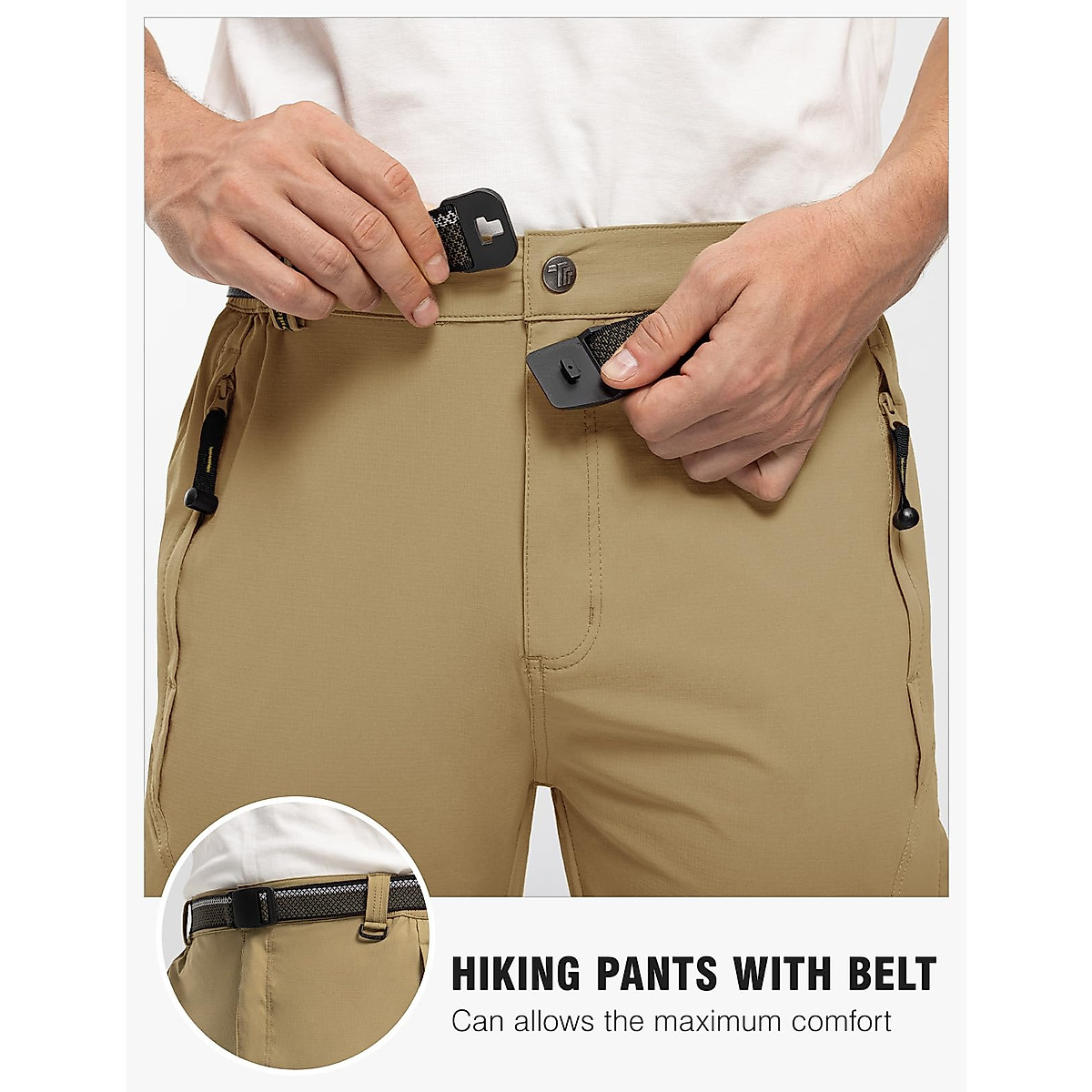 TBMPOY Men's Windproof Waterproof Athletic Pants for Outdoor Work Hiking Breathable Pants Thin Khaki M