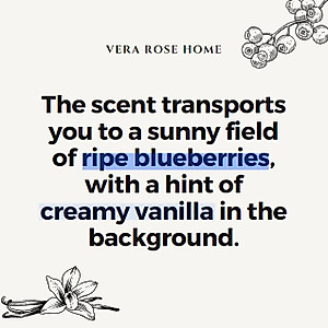 Vera Rose Home Blueberry & Vanilla Scented Soy Candle Long Burning Highly Scented Candles 60+ Hours Clean White Vegan Candle Odor Eliminating Candle Safe for Pets 12oz Jar