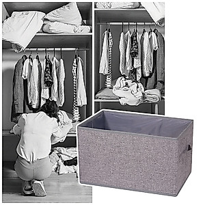 TENABORT 5 Pack Large Foldable Closet Storage Bins with Handle, Fabric Storage Organizer Cube Colth Containers Linen Box Shelf Baskets for Clothes Clothing Shelves Wardrobe Home Office