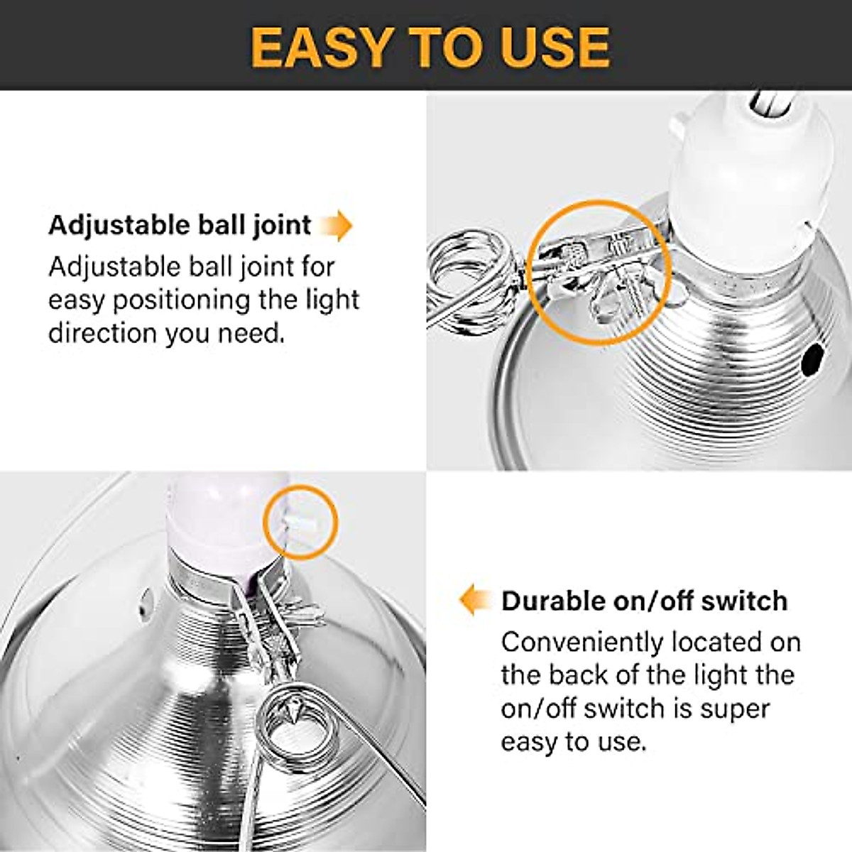 Simple Deluxe Clamp Lamp Light with 5.5 Inch Aluminum Reflector up to 60 Watt E26 Socket (no Bulb Included) 6 Feet 18/2 SPT-2 Cord,Silver and White,1 Pack