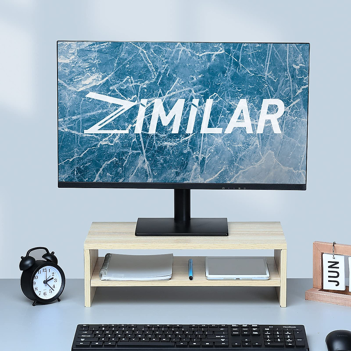 Zimilar Monitor Stand Riser, 2 Tiers Laptop Computer Monitor Riser for PC Screen, iMac, Desktop Wooden Screen Monitor Stand Riser with Storage Organizer for Home Office (Natural)