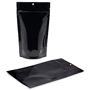 100 Pack Glossy Black Mylar Nylon 4 Mil 5" x 8.5" Stand Up Food Pouch Zip Lock Smell Proof Bags