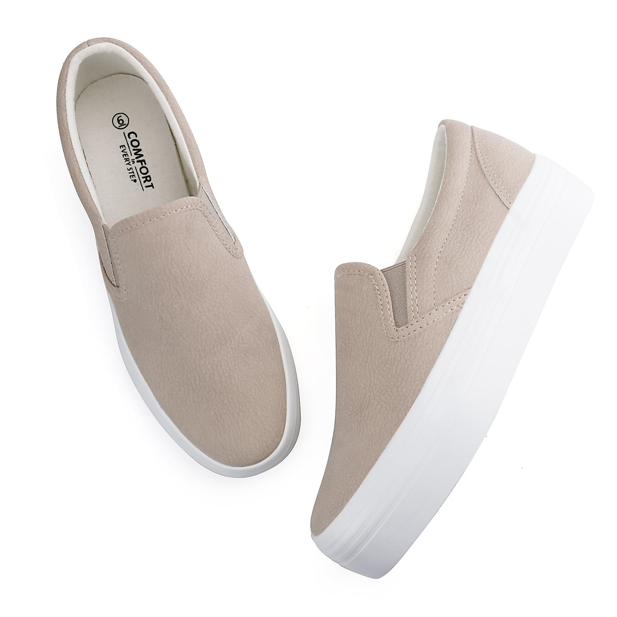 JABASIC Women Slip-on Platform Loafers Casual Comfortable Loafer Shoes (8,Beige)