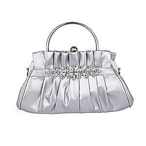 Sither Small Color Handbag Purses for Women Leather Handbag Purses with Crystal Clutch Purses Shoulder Chain Bags for Daily Party Prom Christmas Gift (silver)