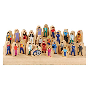 Constructive Playthings Wooden Community Helpers 25-Piece Wood Block Play Figurine Set, Freestanding Inclusive and Diverse Wood Toy Figures for Kids Ages 3+