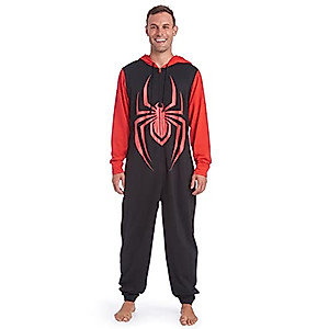 Marvel Spider-Man: Miles Morales Video Game Mens Fleece Cosplay Raglan Onesie Pajama Coverall Black Small