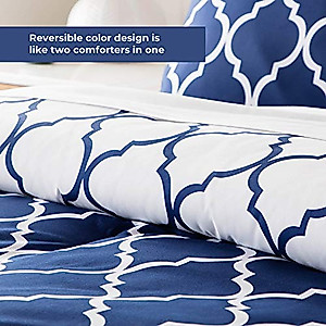 LINENSPA All Season Hypoallergenic Down Alternative Microfiber Comforter, Oversized Queen, Blue/White