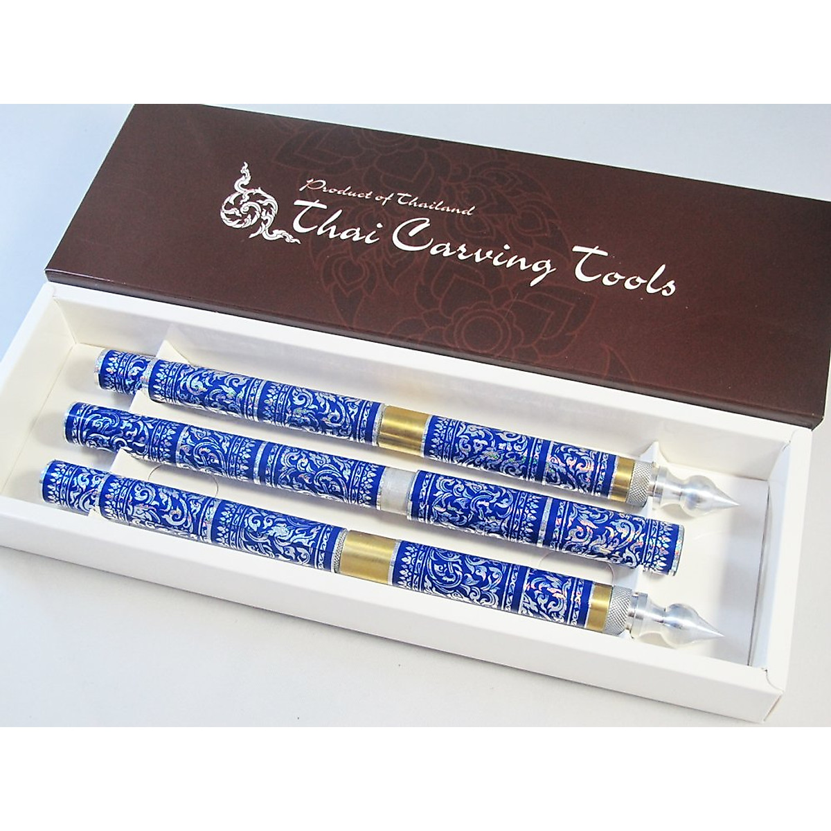 SET 3 THAI FRUIT AND SOAP CARVING KNIFE KNIVES BRASS HANDMADE BLUE COLOR