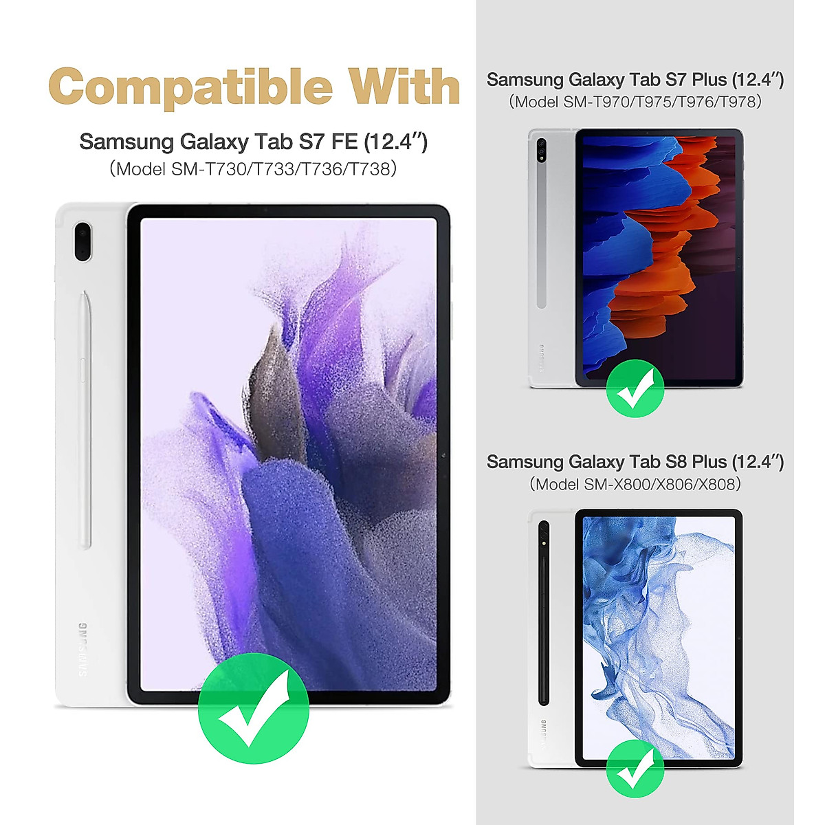 SURITCH for Samsung Galaxy Tab S7 FE Case for Tablet S7+ Plus, S8+ Plus, Built-in Screen Protector & S Pen Holder Full Body Shockproof Protective Cover with Foldable Kickstand, Purple Cosmos