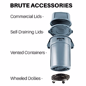 Rubbermaid Commercial Products BRUTE Trash Can Dome Lid, Gray, 32-Gallon, Compatible with the Rubbermaid Heavy Duty 32 Gallon Garbage Bins