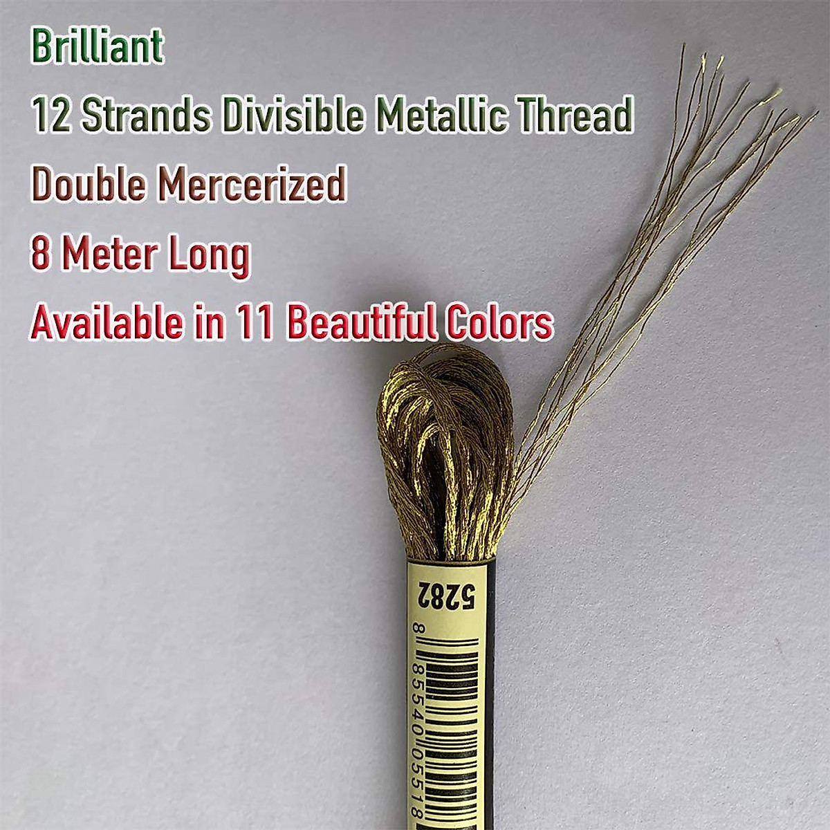 9 Skeins Mix Color Metallic Embroidery Floss Cross Stitch Needlework Thread, 8 Meters 12 Strands