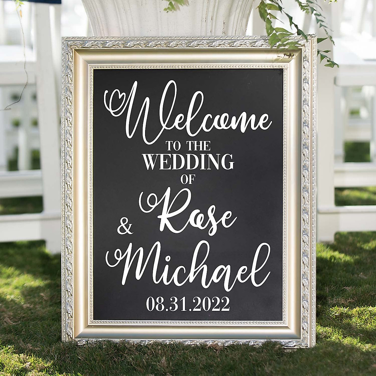Vinyl Art Decal - Custom Welcome to The Wedding of - 30" x 22" - Elegant Sticker Vertical Layout Personalized Wedding Greeting Couples Bride Groom Marriage Reception Love Decor (Vertical)