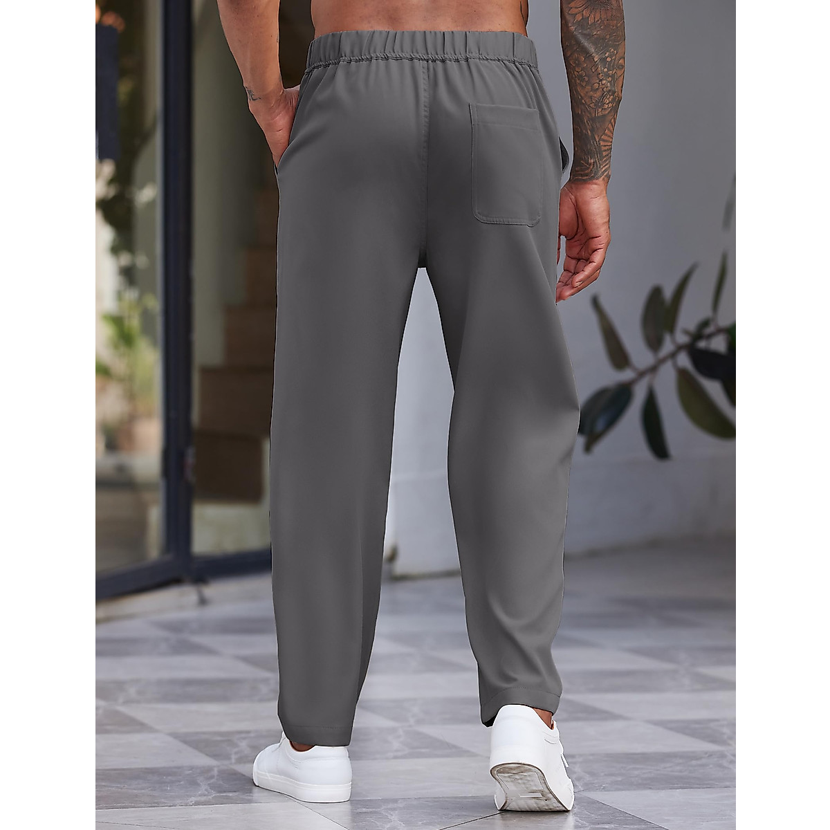 COOFANDY Men's Chino Pants Modern Lightweight Elastic Waist Relaxed-Fit Trousers Big and Tall(Deep Grey, S)