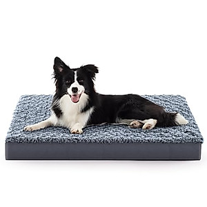 JOEJOY Orthopedic Dog Bed for Extra Large Medium Dogs, Big Egg-Crate Foam Dog Bed with Removable Waterproof Cover, Soft Rose Plush Pet Bed Mat with Non-Slip Bottom, Machine Washable (36"x27"x3")