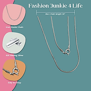 FashionJunkie4Life Sterling Silver 1mm 32" Snake Chain Necklace with Spring Ring Clasp