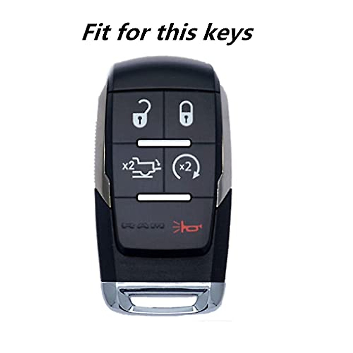 WFMJ Leather for 2019 2020 2021 Dodge RAM 2500 3500 4500 5500 Remote Smart 5 Buttons Key Case Holder Cover Fob Chain (Black)