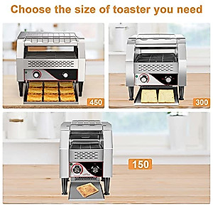 Commercial conveyor toaster 150 slices/hour, 7.3in opening width conveyor toaster For Bread Bagel Breakfast Food, 1300W heavy duty stainless steel toaster for Cafes, Buffets, Restaurants, and Coffee.