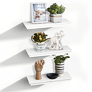AHDECOR White Floating Shelves, Wall Shelves with Invisible Brackets and Crown Molding Design Decorative for Bedroom, Bathroom, Living Room and Kitchen, Set of 3