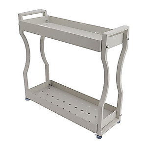 Cabinet Storage Shelf Rack, Stainless Steel Counter Shelf Organizer Dual Later Under Sink Organizer Kitchen Counter Shelves Easy Installation Cabinet Shelf with Handle (50cm /