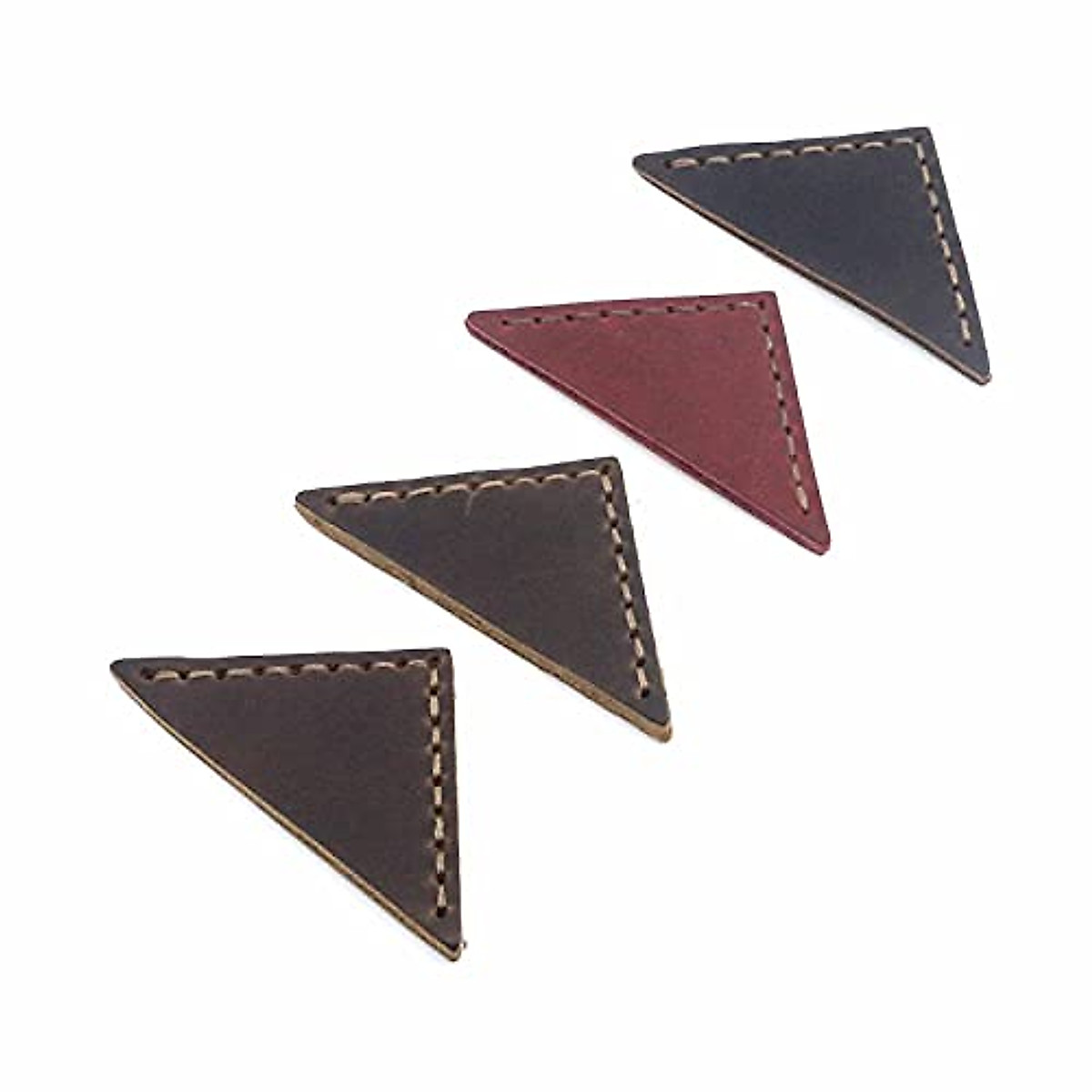 Quluxe 4 Pcs Leather Triangle Bookmark Page Corner Genuine Leather Bookmark Personalized Handmade Reading Book Marker for Bookworm Book Lover Gifts- Coffee, Brown, Red