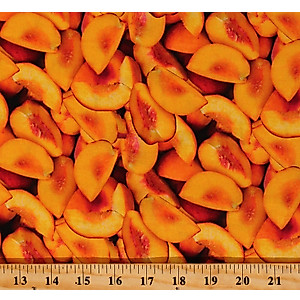 Cotton Peaches Sliced Fruit Food Summer Allover Cotton Fabric Print by The Yard (D569.68)