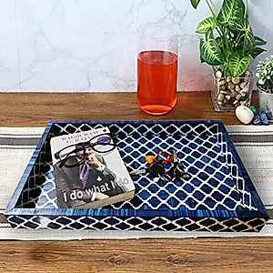 A Bone Exotic Designer Handmade Tray Kitchen Usage Coffee Table Top Drinks Serve Trays Vintage Square Blue Tray,12X12, Blue & White