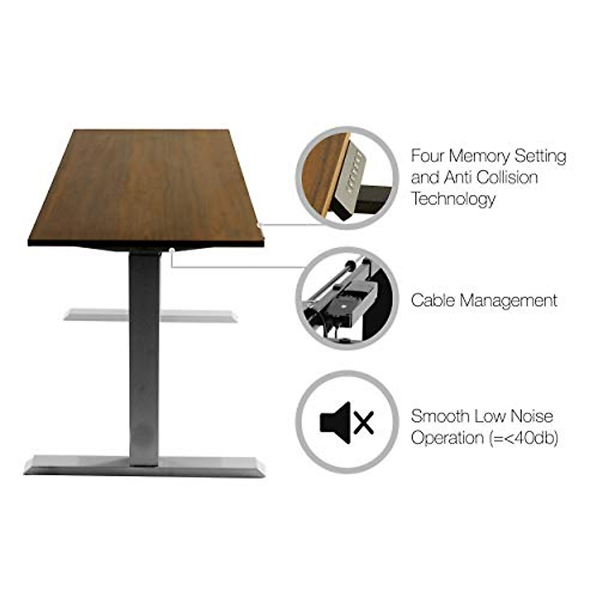 TechOrbits Electric Standing Desk Frame 60 x 24 Inch Tabletop - Motorized Workstation Two Leg Stand Up Desk with Memory Settings and Telescopic Sit Stand Height Adjustment (Grey Frame/Wood Top)