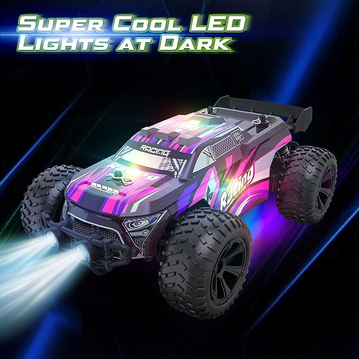 EpochAir Remote Control Car - 20km/h 2.4GHz High Speed RC Cars, Off Road Hobby RC Racing Car with 2 Rechargeable Batteries & LedLights, Toy Car Gift for 3 4 5 6 7 8 Year Old Boys Girls Kids