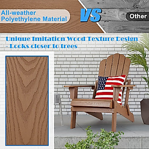 hOmeHua Folding Adirondack Chair Weather Resistant, Hard Plastic Imitation Wood Stripes Adirondack Chair, Easy to Fold Move & Maintain, Outdoor Chair for Patio, Backyard Deck, Fire Pit - Wood Color