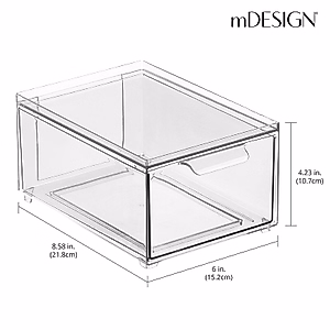 mDesign Stackable Storage Containers Box with Pull-Out Drawer - Stacking Plastic Drawers Bins for Kitchen Pantry and Cupboard, Cabinet, Counter, Island and Tables - Lumiere Collection - 2 Pack - Clear