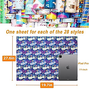 Egcina Birthday Gift Wrapping Paper, 28 Pcs Different Design, Christmas Wedding BabyShower Gift Wrapping Paper for Kids, Adults, Arts Crafts, Happy Birthday Mermaids, 19.7" * 27.6" Per Sheet