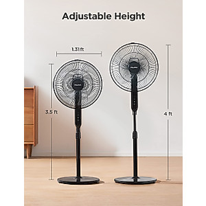 PELONIS 16" Oscillating Pedestal Stand Up Fan | Adjustable Height | Ultra Quiet DC Motor | Remote Control | 12 Speed | 12-Hour Timer | High Energy Efficiency | for Bedroom Home Office Use | Black