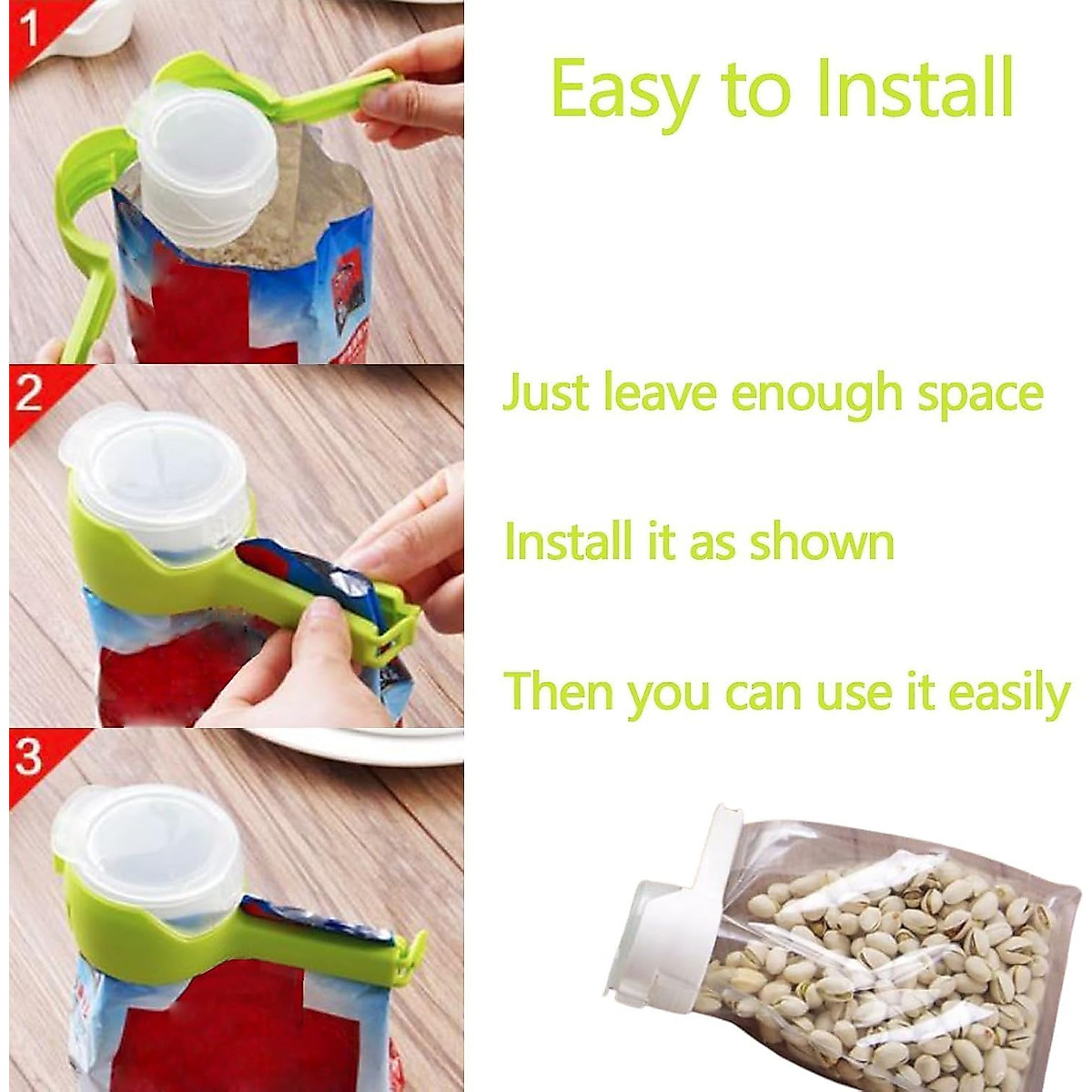 PodaFu 4PCS Bag Clips with Pour Spout, Sealing Clips with Pouring Spouts, Great for Organizing and Storing Food in the Kitchen (4 Colors)