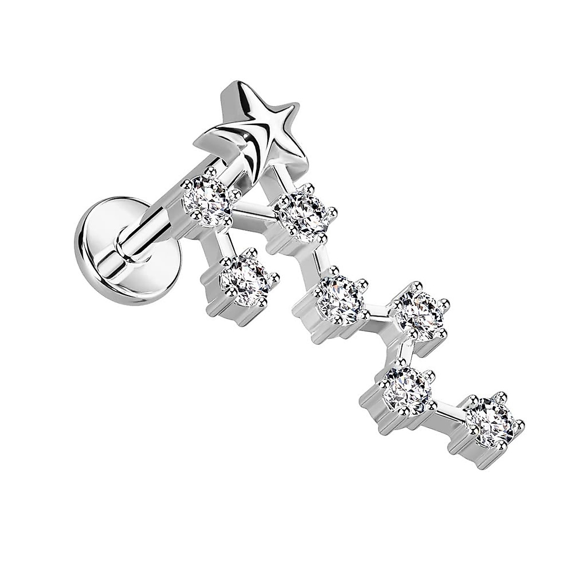 Pierced Owl 18GA 316L Stainless Steel Internally Threaded CZ Crystal Zodiac Constellation Flat Back Stud (Scorpio)