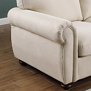 GIA Furniture Home Series Mid-Century Modern 84.65'' Wide Fabric Chenille Couch 3-Seater Sofa with Solid Wood Frame and Brown Legs,Beige