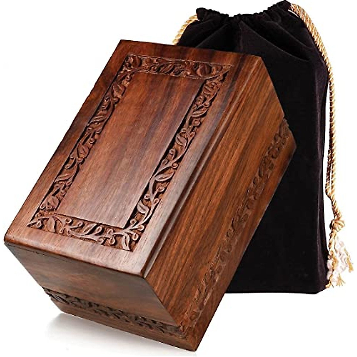 Cremation Urn for Human Ashes Adult Male Female - Wooden Urn Box and Casket for Men Women Child - Burial Urn for Adults with Velvet Bag (Rosewood)