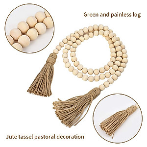 Hagao Farmhouse Beads, Natural Wood Bead Garland Rustic Country Beads with Tassles Wall Hanging Décor 57"