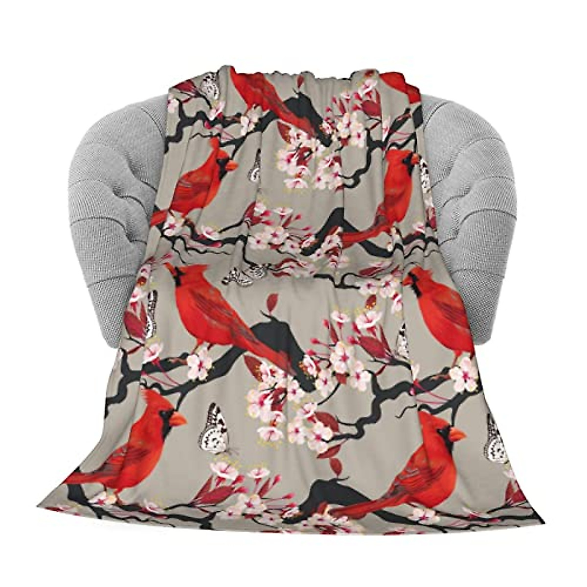 FeHuew Cardinals Birds Cherry Flowers Soft Throw Blanket 40x50 inch Lightweight Warm Flannel Fleece Blanket for Couch Bed Sofa Travel Camping for Kids Adults
