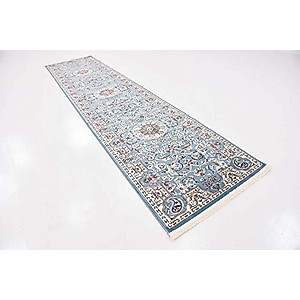 Unique Loom Narenj Collection Classic Traditional Medallion Design Area Rug, 3 ft x 13 ft, Blue/Tan