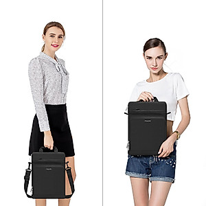 MOSISO Vertical Laptop Shoulder Bag Compatible with MacBook Air/Pro,13-13.3 inch Notebook,Compatible with MacBook Pro 14 2023-2021 A2779 M2 A2442 M1 with Front Raised Pockets&Fix Handle&Belt, Black