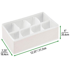mDesign Fabric 8-Section Divider Drawer Organizer Bin for Baby Nursery Dresser, Closet, Changing Table Organization, Hold Clothes, Toys, Diapers, Bib, Blanket, Jane Collection, 2 Pack, Cream/White