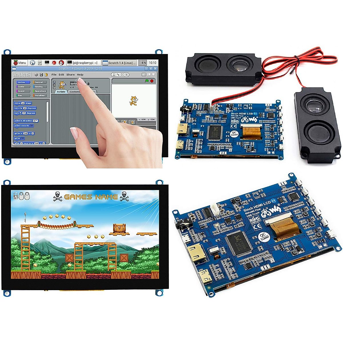 5inch HDMI LCD (H) Capacitive Touch Screen 800x480, Supports Raspberry Pi Jetson Nano BB Black Banana Pi PC Windows 10 Raspbian Ubuntu Kali WIN10 IoT Retropie HDMI/VGA Display Port