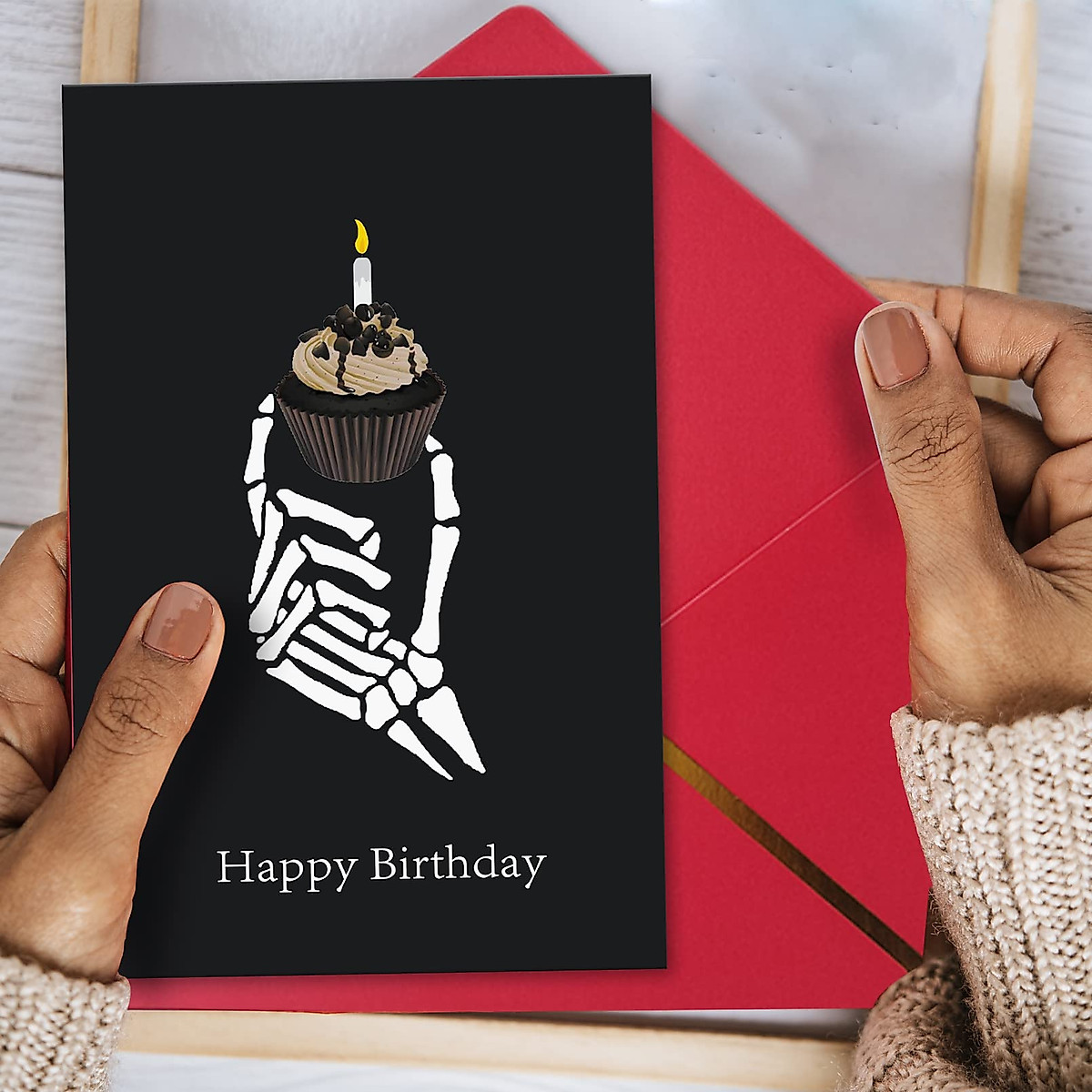 Ziwen Rude Birthday Cupcake Card, Funny Gothic Day Gifts for Her Him, Happy Birthday Card for Men Women, Bday Cupcake Skeleton Gothic Card, Dirty Black Skeleton Birthday Day Gifts for Husband Wife……