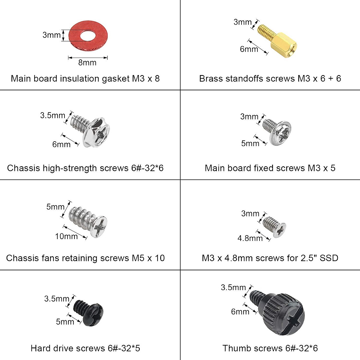 Powlankou PC Computer Screws Standoffs Kit for Hard Drive Computer Case Motherboard Fan Power Graphics