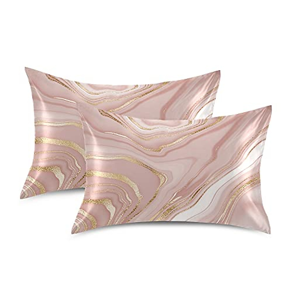 Dalzium Rose Gold Satin Pillowcase for Hair and Skin, Rose Gold Marble Silk Pillow Case with Envelope Closure, Standard Size 20x26 inches, 1 PC