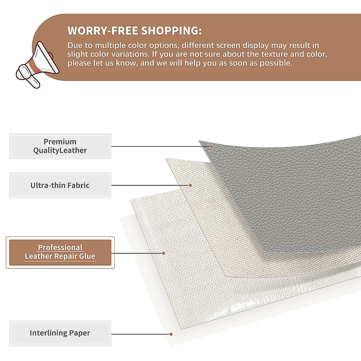 ONine Leather Repair Patch，Self-Adhesive Couch Patch，Available Anti Scratch Leather 5”X7.9”(12.7cm x 20cm) Peel and Stick for Sofas, Car Seats Hand Bags Jackets(Light Gray)