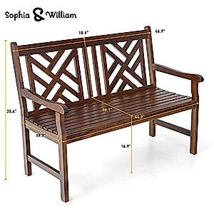 Sophia & William Outdoor Poplar Wood Bench Loveseat Walnut,Patio Wooden Bench with Backrest and Armrests PU Painting for Porch, Pool, Garden, Lawn, Balcony, Backyard, Load Capacity: 600 lbs, 1 Pack
