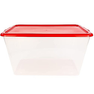 SIMPLYKLEEN 14.5-gal. Durable Stacking Plastic Storage Containers with Lids, Red/Clear (Pack of 4)