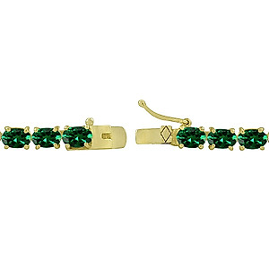 B. BRILLIANT Yellow Gold Flashed Sterling Silver 6X4mm Oval-cut Simulated Emerald Tennis Bracelet for Women