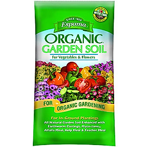 Espoma Organic Vegetable & Flower Garden Soil Natural and Organic in Ground Planting Mix. Use when Planting & Transplanting. For Organic Gardening. 1 Cubic Foot Bag